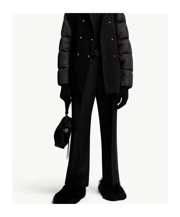 Moncler Wool Gabardine Tailored Trousers With Drawstring Waist - Black