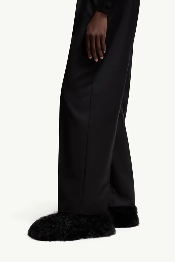 Moncler Wool Gabardine Tailored Trousers With Drawstring Waist - Black