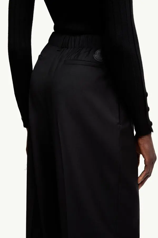 Moncler Wool Gabardine Tailored Trousers With Drawstring Waist - Black