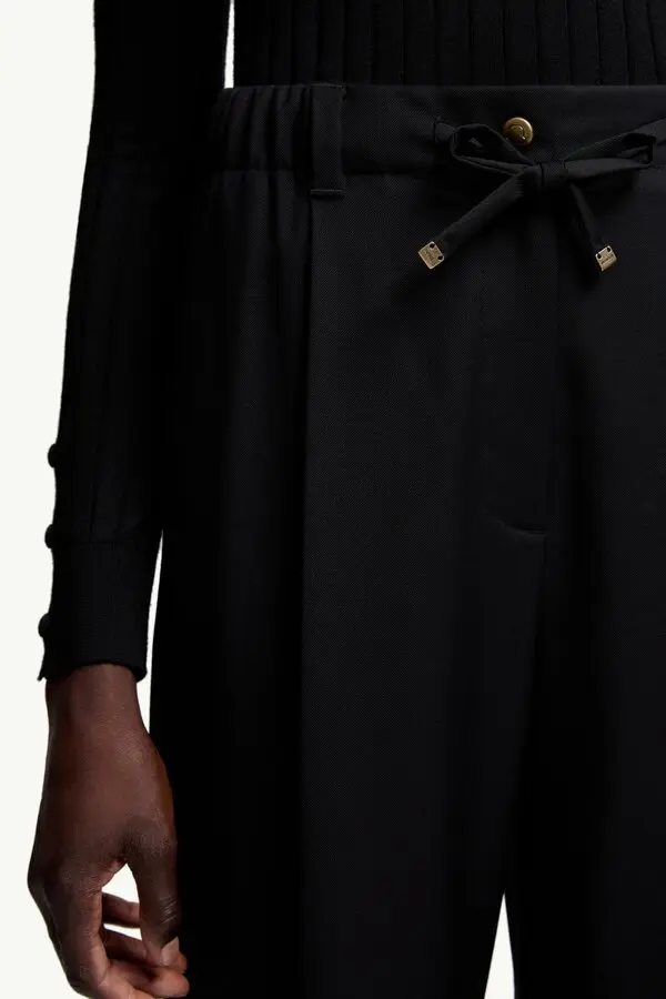 Moncler Wool Gabardine Tailored Trousers With Drawstring Waist - Black