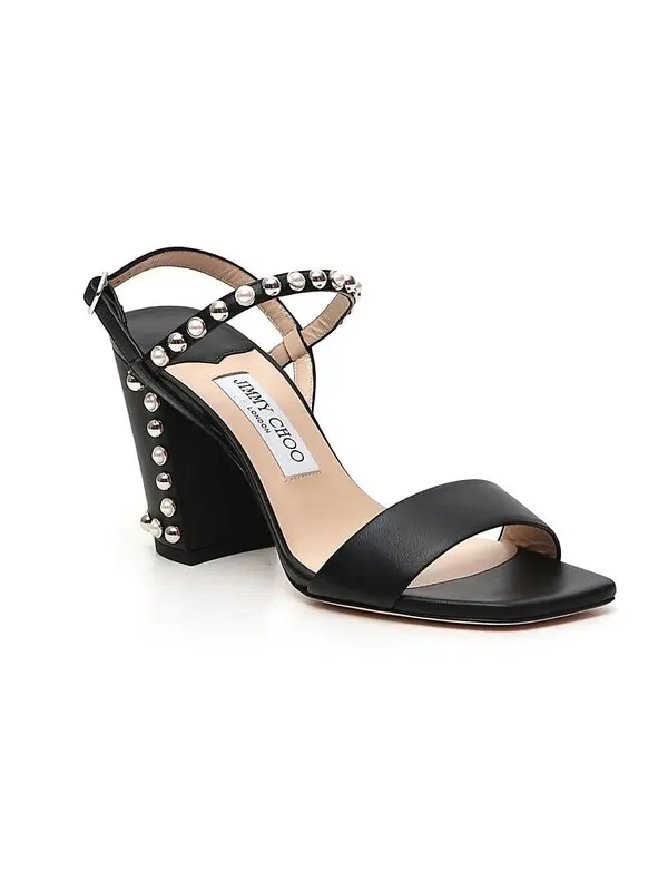 JIMMY CHOO Aadra85 Embellished Square Toe High Heel Sandals