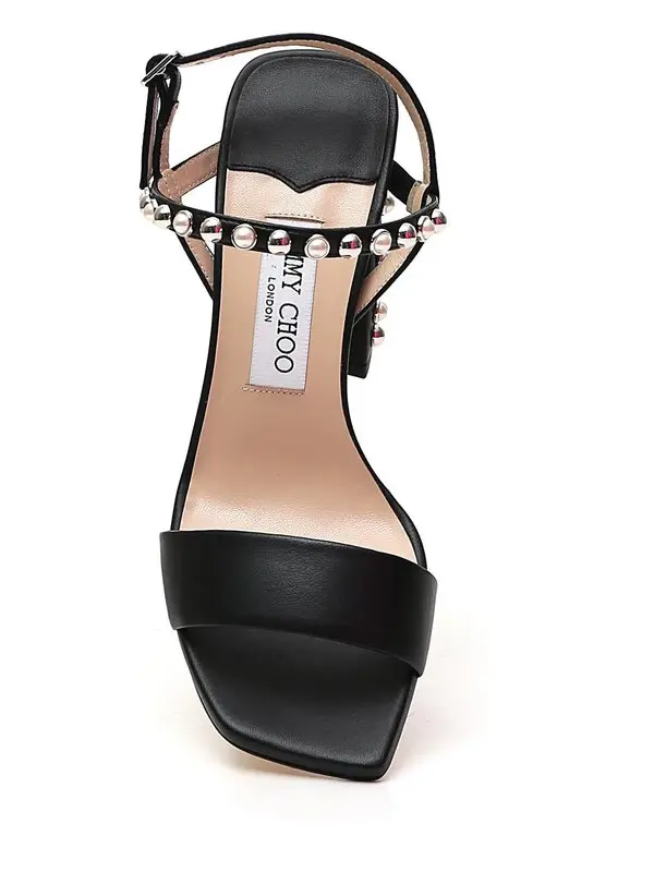 JIMMY CHOO Aadra85 Embellished Square Toe High Heel Sandals