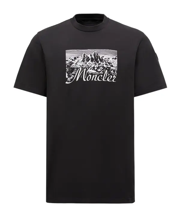 Moncler Logo Printed Crewneck T-shirt - Black