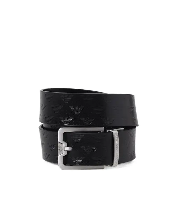 Emporio Armani Logo Engraved Leather Belt - Black