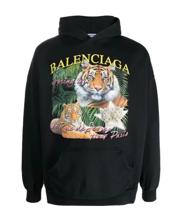 Balenciaga Tiger Graphic Hoodie - Black