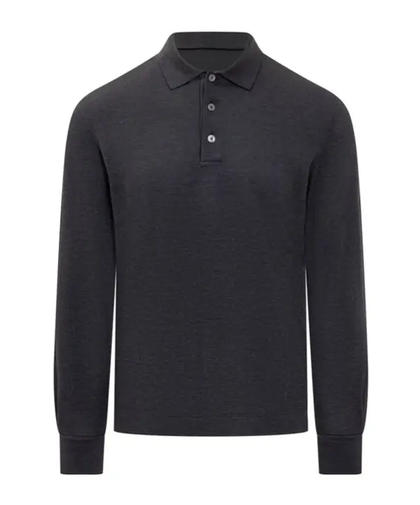 Zegna Buttoned Long-sleeved Polo Shirt - Black