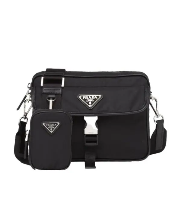 Prada Re-nylon And Saffiano Leather Shoulder Bag - Black