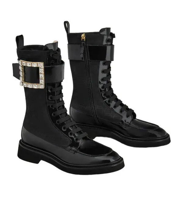 ROGER VIVIER Logo Buckled Leather And Jacquard Boots