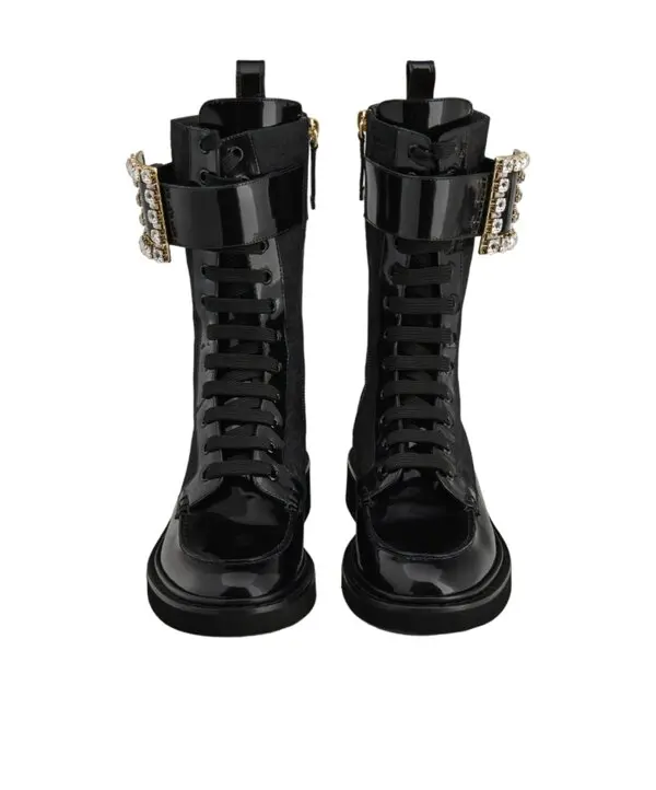 ROGER VIVIER Logo Buckled Leather And Jacquard Boots