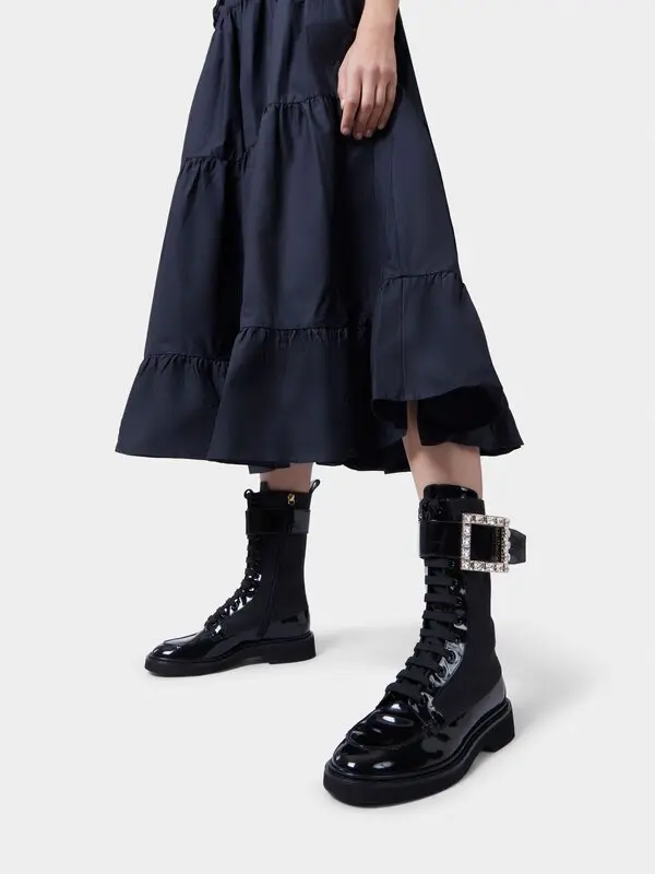 ROGER VIVIER Logo Buckled Leather And Jacquard Boots