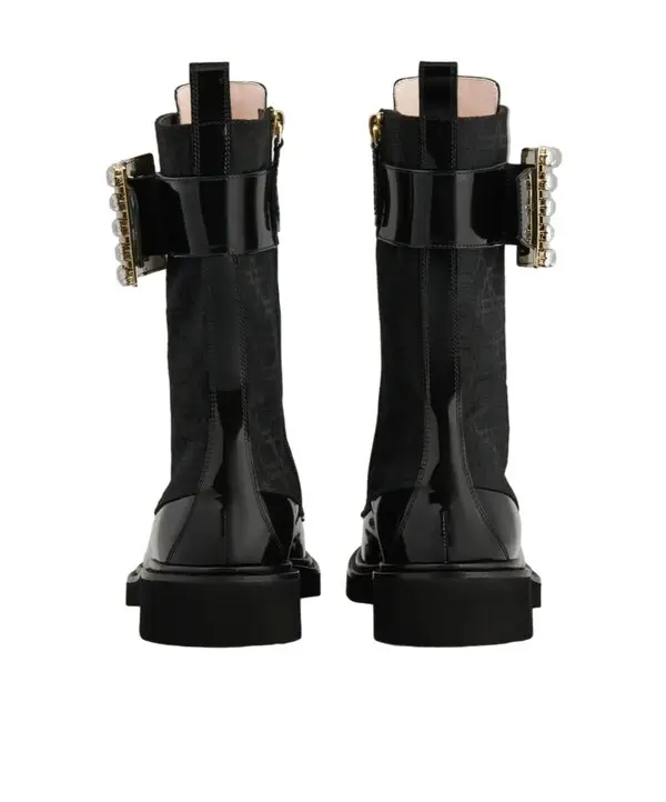 ROGER VIVIER Logo Buckled Leather And Jacquard Boots