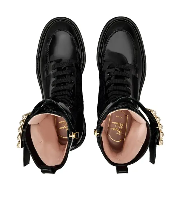 ROGER VIVIER Logo Buckled Leather And Jacquard Boots