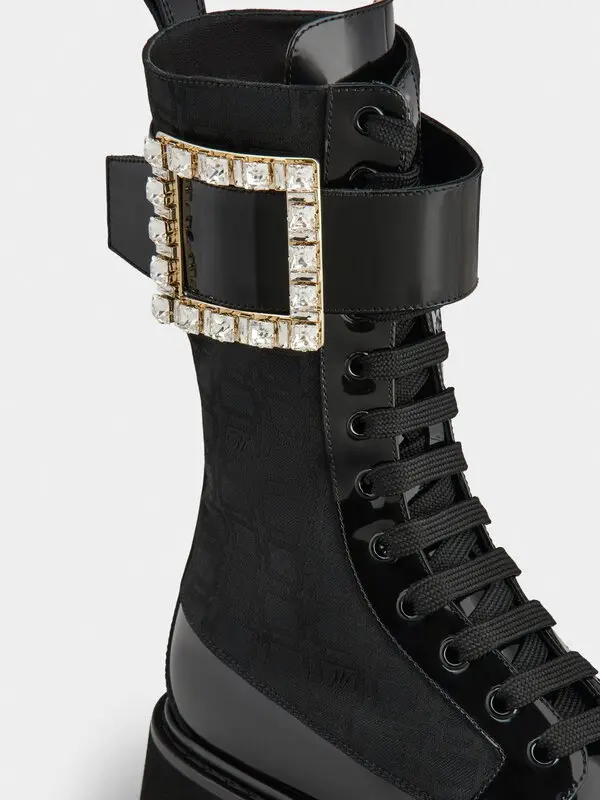 ROGER VIVIER Logo Buckled Leather And Jacquard Boots