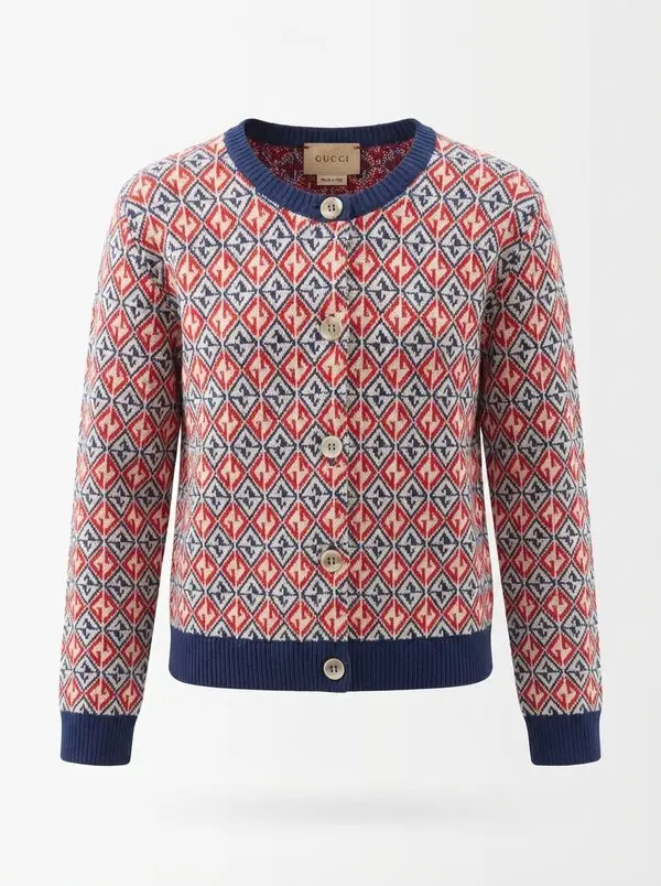 Gucci G Rhombus Cotton Jacquard Cardigan - Multicolor