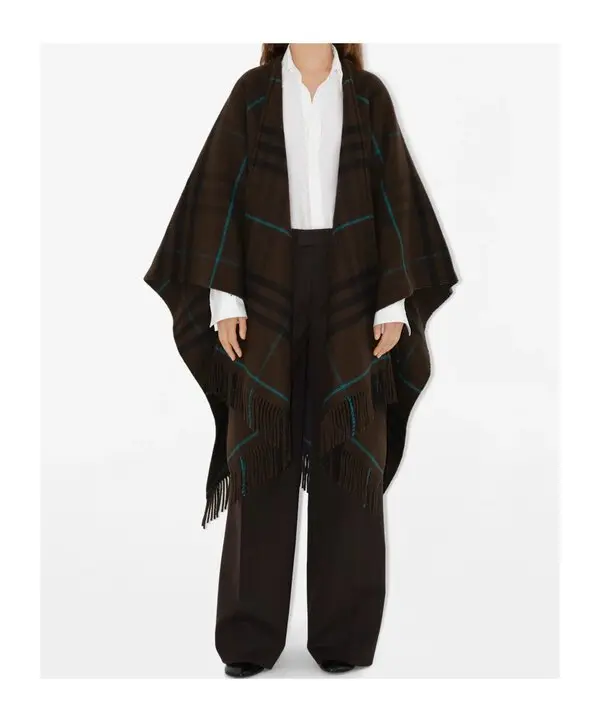 Burberry Checked Fringed Open-front Cape