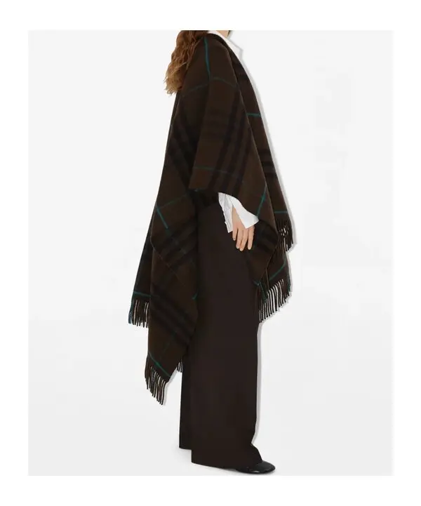 Burberry Checked Fringed Open-front Cape