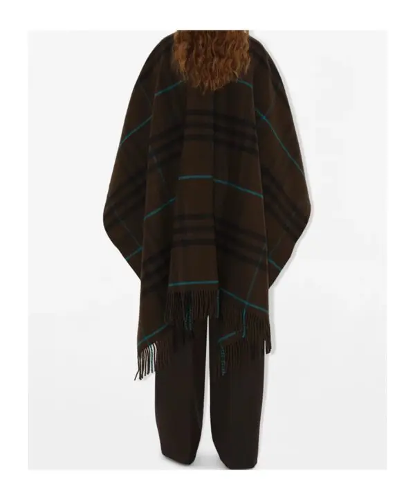Burberry Checked Fringed Open-front Cape