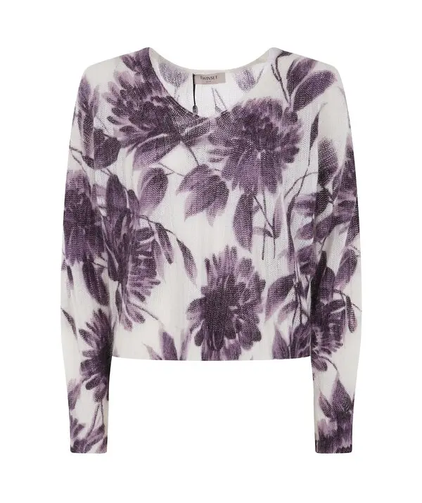 TWINSET Floral Print Round Neck Sweater - White