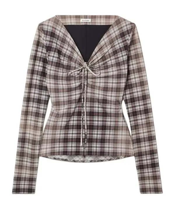 Acne Studios Check Patterned Ruched Top - Gray