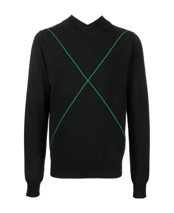 Bottega Veneta V-neck Knitted Jumper With Contrast Stitching - No