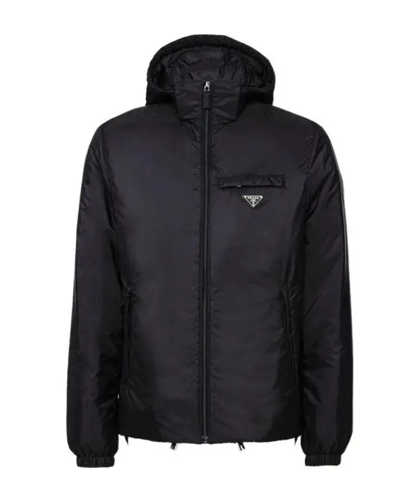 Prada Puffer Jacket With Logo Plaque And Hood
