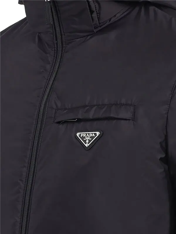 Prada Puffer Jacket With Logo Plaque And Hood