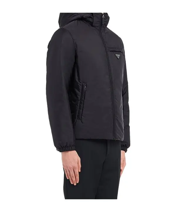 Prada Puffer Jacket With Logo Plaque And Hood