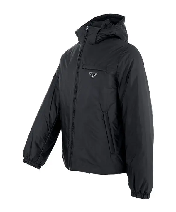 Prada Puffer Jacket With Logo Plaque And Hood