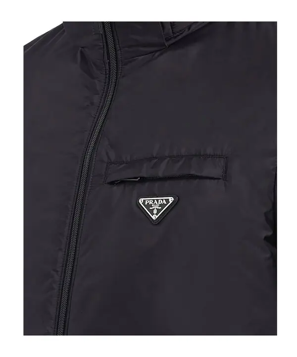 Prada Puffer Jacket With Logo Plaque And Hood