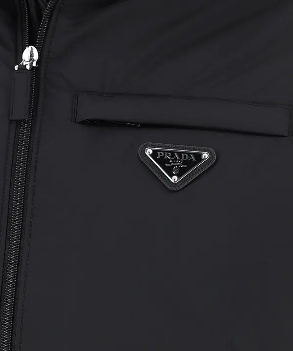 Prada Puffer Jacket With Logo Plaque And Hood
