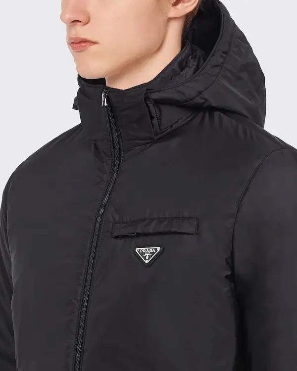 Prada Puffer Jacket With Logo Plaque And Hood
