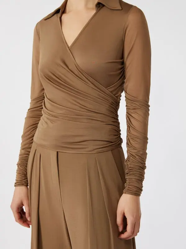 Max Mara Aiello Knitted Blouse With V-neck And Sheer Sleeves