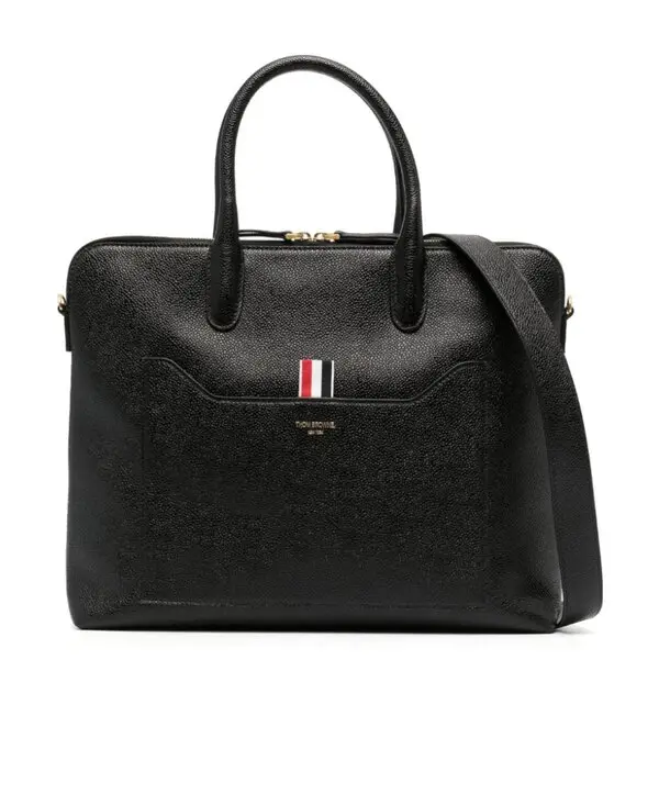 Thom Browne Laptop Bag With Logo Detail - Black