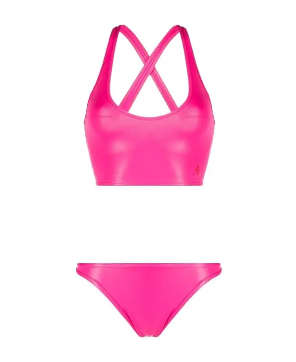 Attico High-shine Crossover-strap Bikini Set - Pink