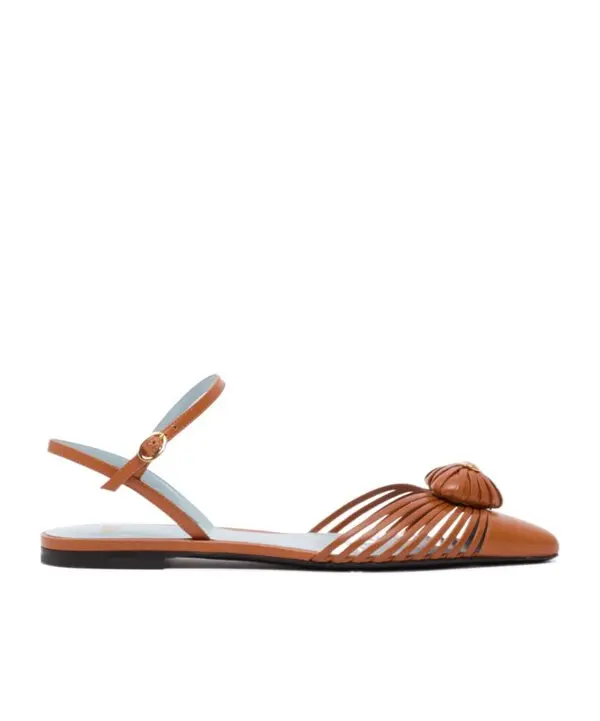 Valentino Garavani V-logo Signature Pointed Toe Flat Sandals - Brown