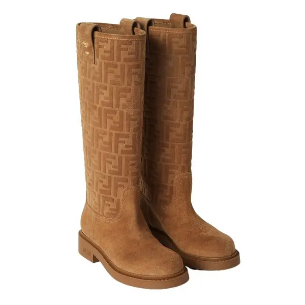Fendi Knee High Boots With Ff Motif - Brown
