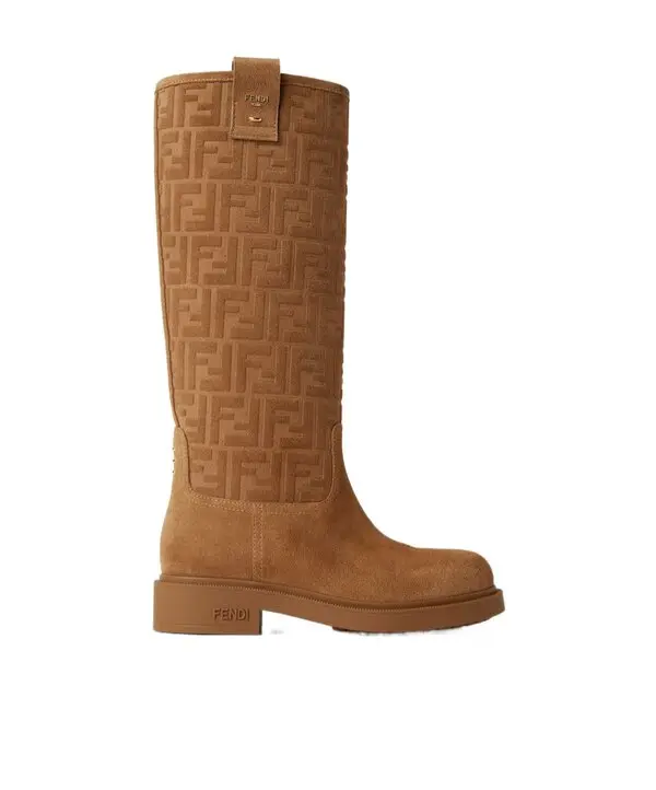 Fendi Knee High Boots With Ff Motif - Brown