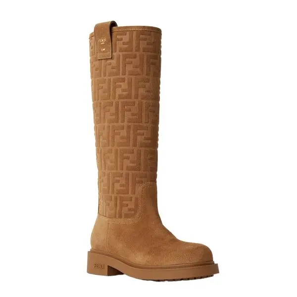 Fendi Knee High Boots With Ff Motif - Brown