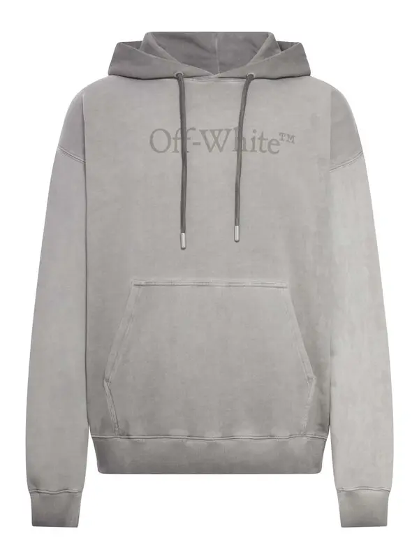Off-White Logo Print Drawstring Hoodie - Gray
