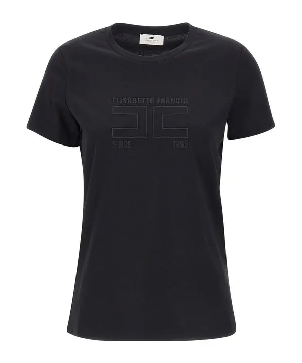 Elisabetta Franchi Logo Embroidered Crewneck T-shirt - Black