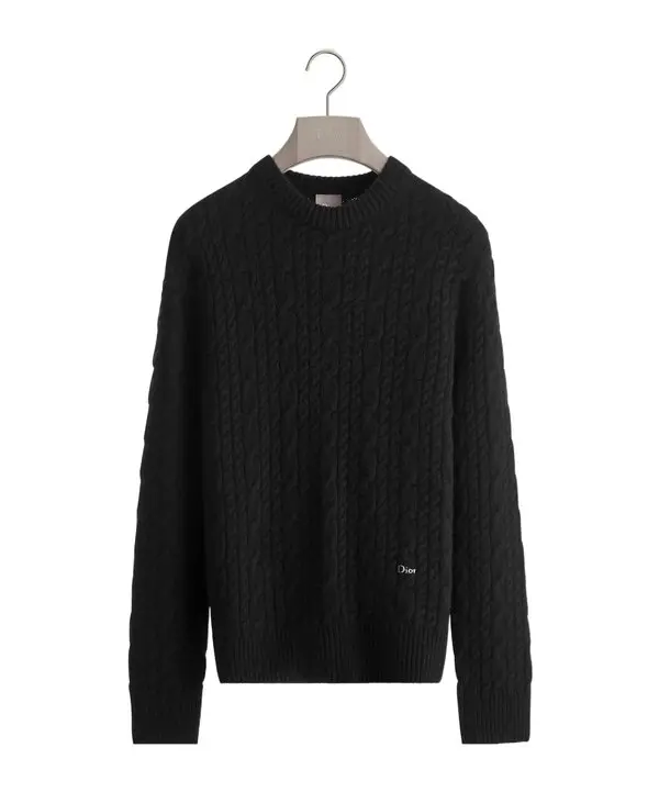 Dior Cable Knit Crewneck Sweater With Embroidery - Black