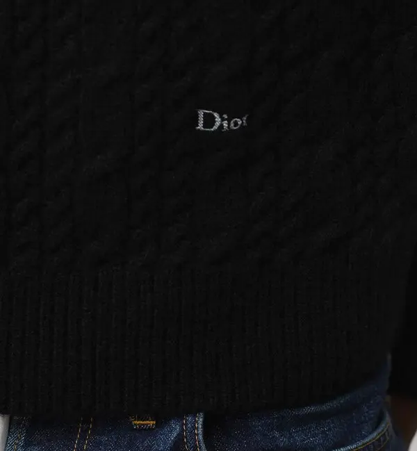 Dior Cable Knit Crewneck Sweater With Embroidery - Black