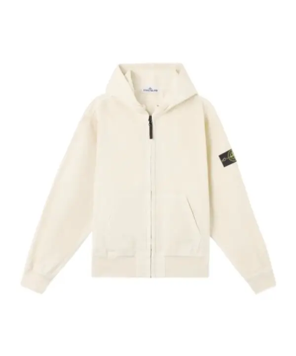 Stone Island Hooded Zipper-up Sweatshirt - Ivory
