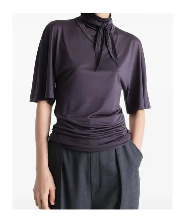 LEMAIRE Short Sleeved Scarf Detailed Blouse