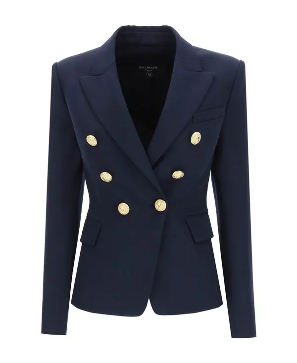 Balmain Double Breasted Wool Blazer - Black