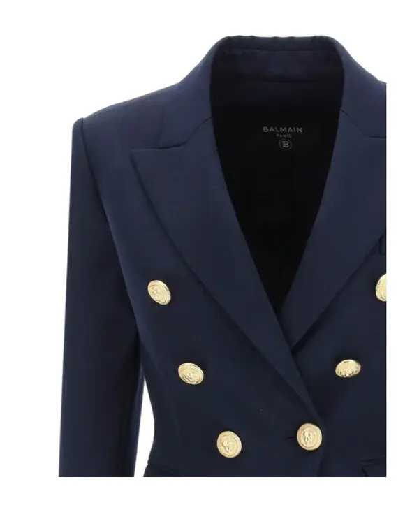 Balmain Double Breasted Wool Blazer - Black
