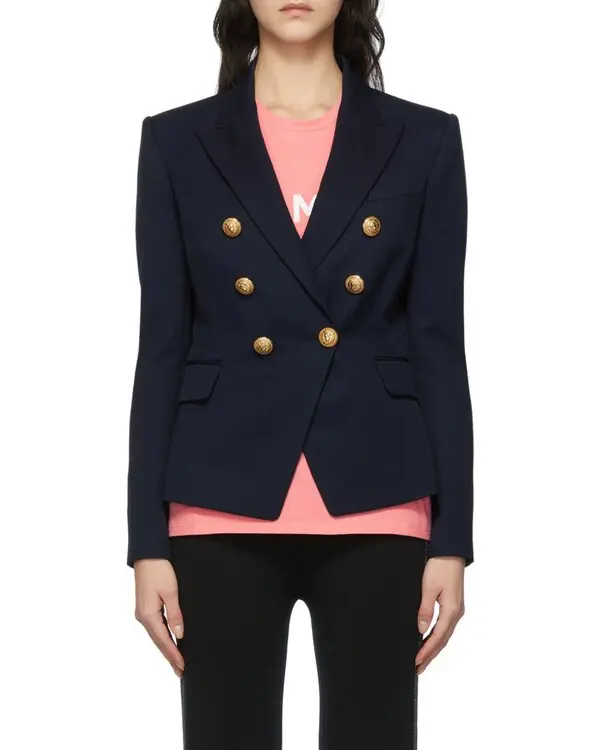 Balmain Double Breasted Wool Blazer - Black
