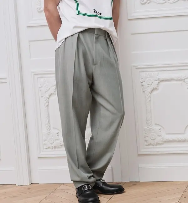 Dior Pleated Tapered Virgin Wool Twill Pants