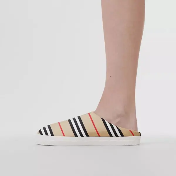 Burberry Icon Stripe Backless Slippers - White