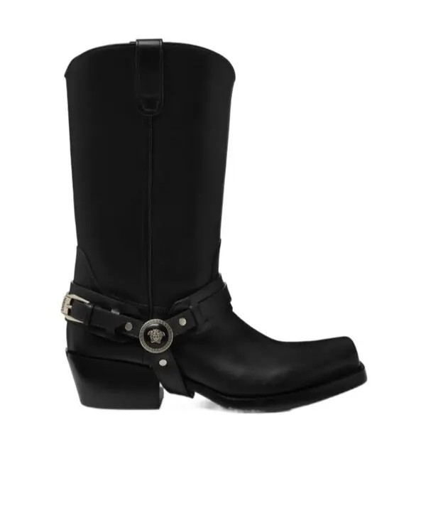 Versace Square-toe Heeled Boots - Black